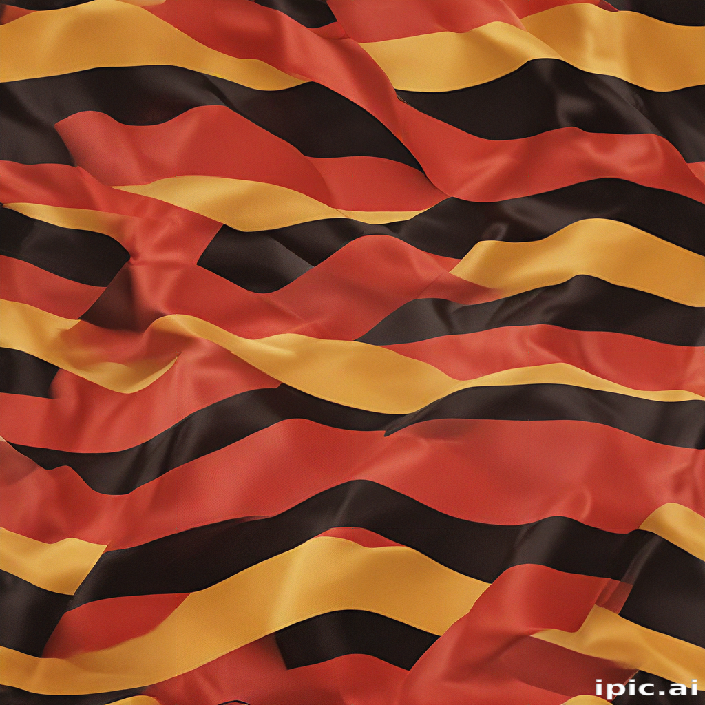 Vibrant Wavy Patterns of Red, Yellow, and Black Fabric Texture.