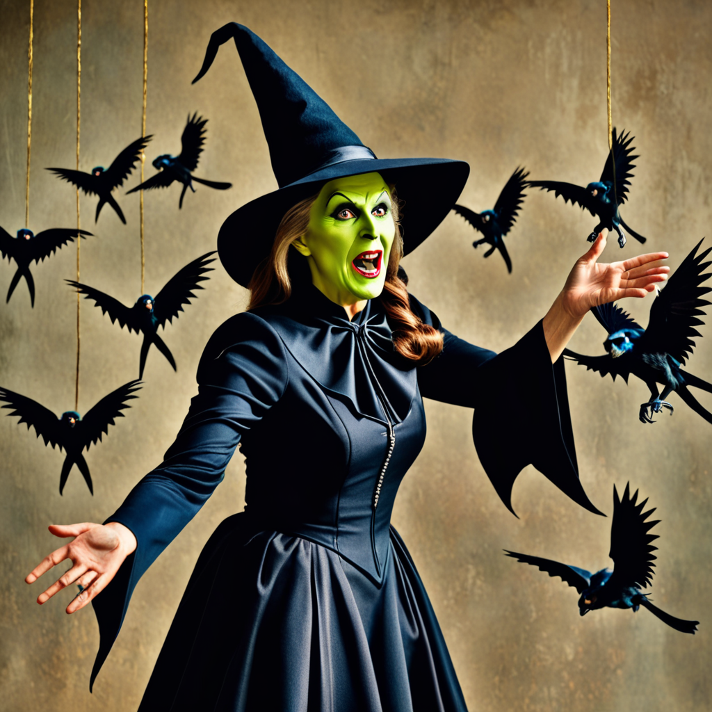 Wicked witch ordering her vicious flying monkeys to attack.