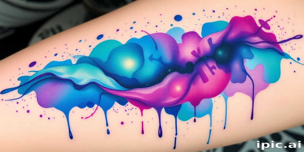 Vibrant Abstract Watercolor Tattoo Design with Swirling Colors and Shapes