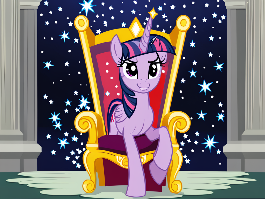 mlp pony alicorn twilight sparkel princess siting on the throne
