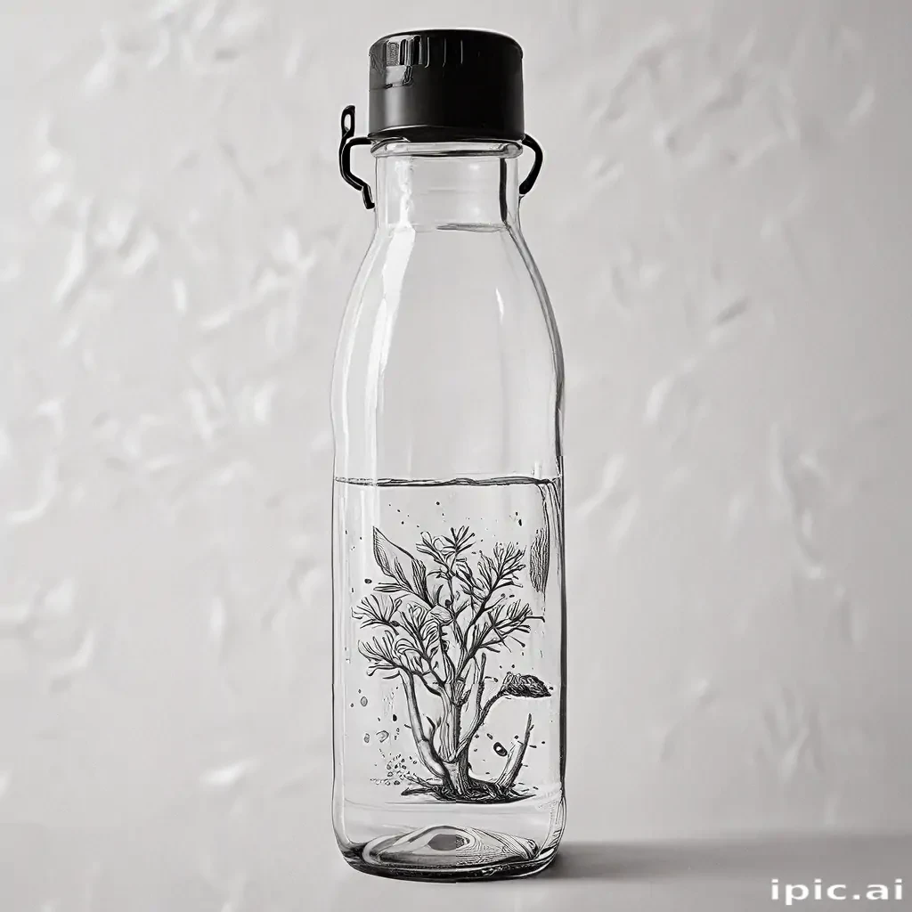 Elegant Glass Water Bottle Featuring Intricate Botanical Illustration ...
