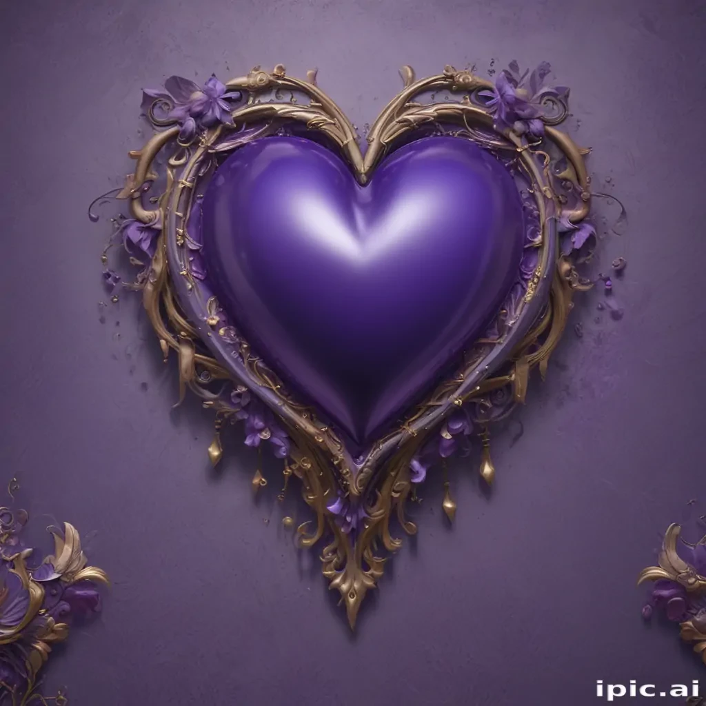 Elegant Purple Heart Surrounded by Intricate Floral Designs and Gold ...