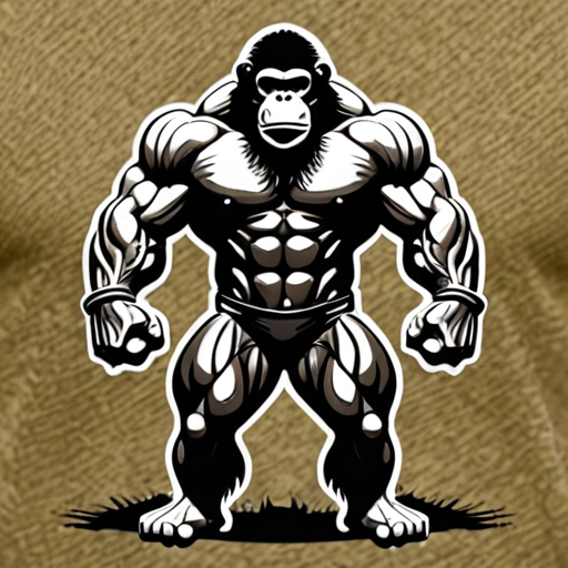 cartoon ape body building shredded black white