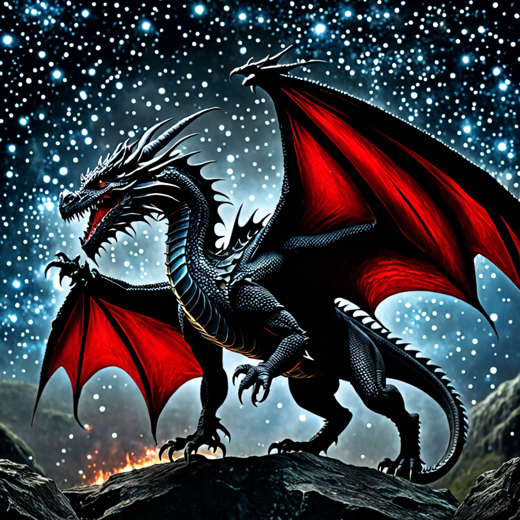 dragon,black,red,fantasy,stars,fight