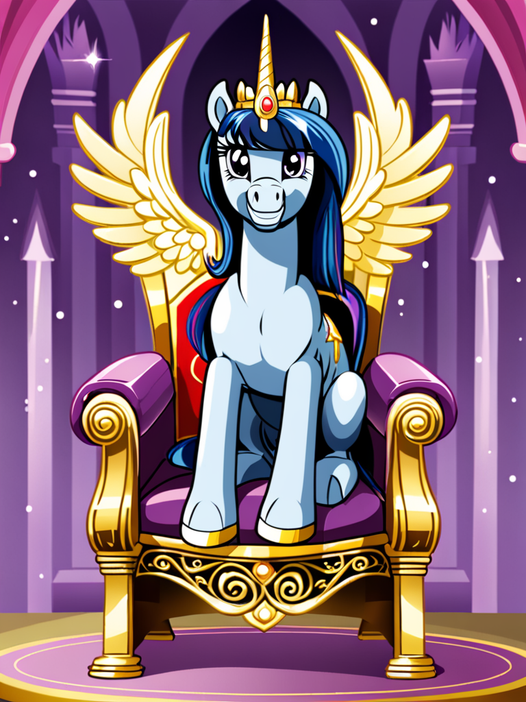 mlp pony alicorn twilight sparkel princess siting on the throne
