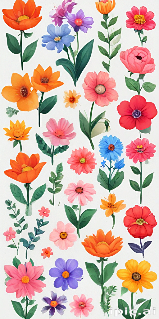 A Vibrant Collection of Colorful Flowers in Various Shapes and Sizes