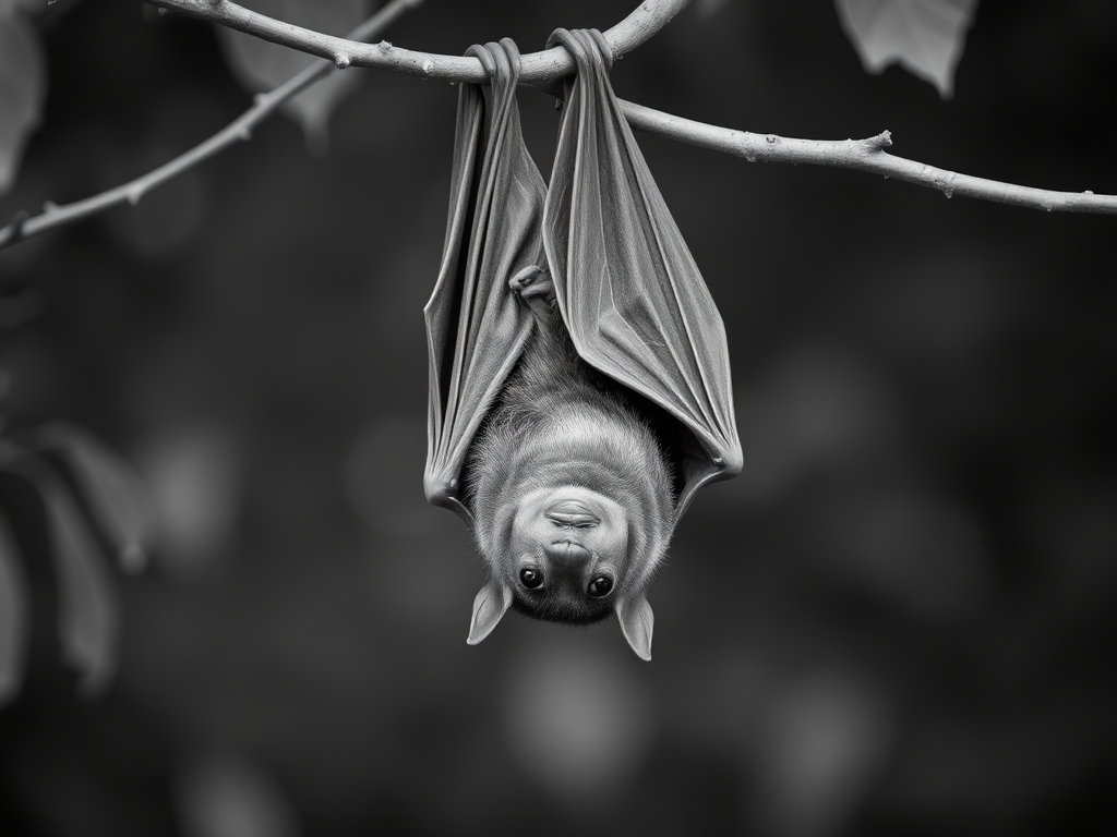 A Curious Bat Hanging Upside Down from a Branch in Nature.