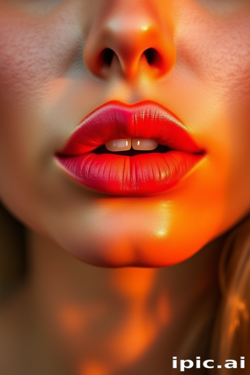 Close-Up of Luscious Lips with Vibrant Color and Subtle Highlights