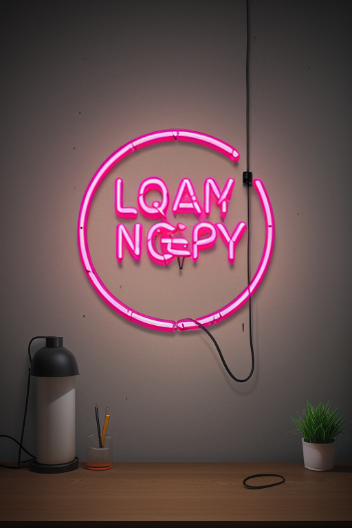 Bright Pink Neon Sign Illuminating a Cozy Workspace with Modern Decor