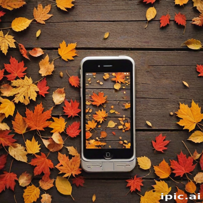 Autumn Leaves Surrounding a Smartphone Capturing the Beauty of Fall