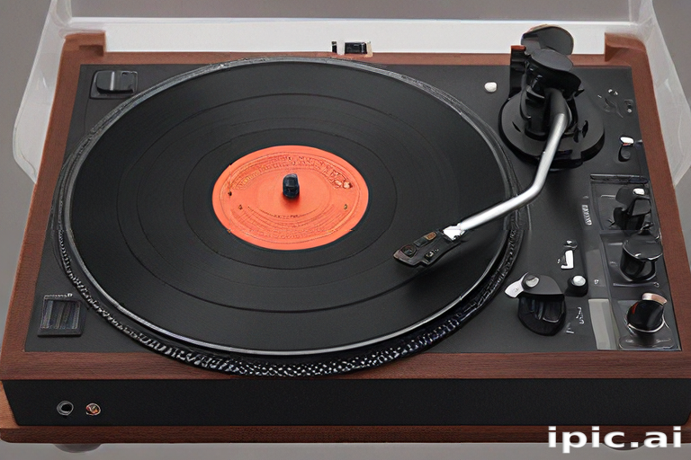 Classic Turntable with Vinyl Record Playing in Retro Style Design