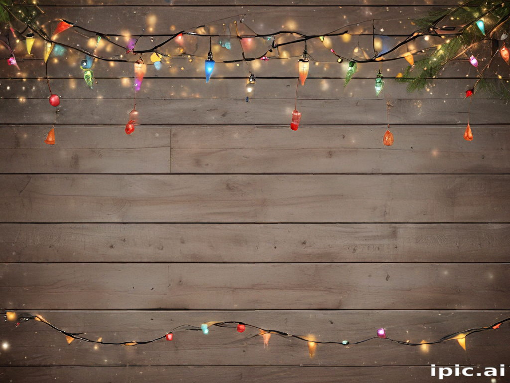 Colorful Holiday Lights Hanging on Wooden Background for Festive ...