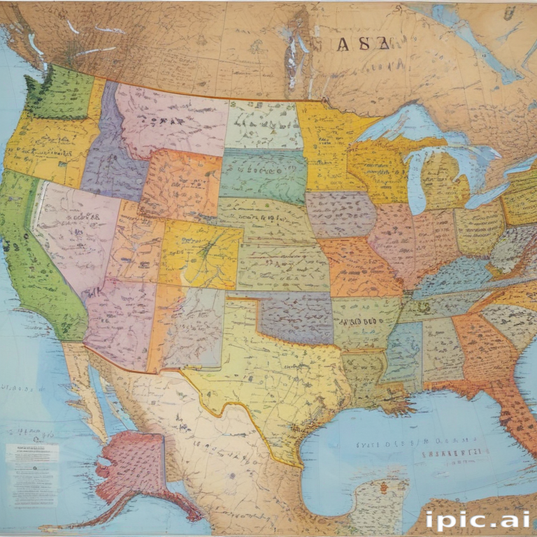 Colorful Historical Map of the United States Featuring States and ...