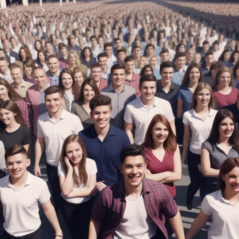 A Diverse Crowd of Young People Smiling and Enjoying Together Outdoors