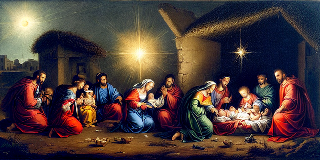 nativity scene painting set in modern day Gaza under bombardment by ...
