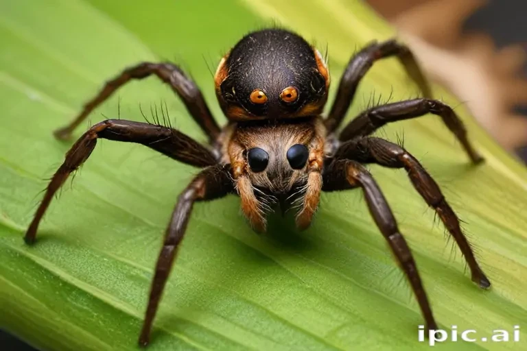 A Close-Up View of a Spider Displaying Unique Features on Leaves.