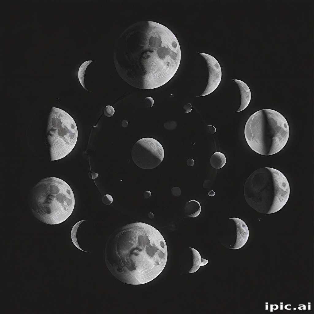 An Artistic Representation of Various Phases of the Moon in Space