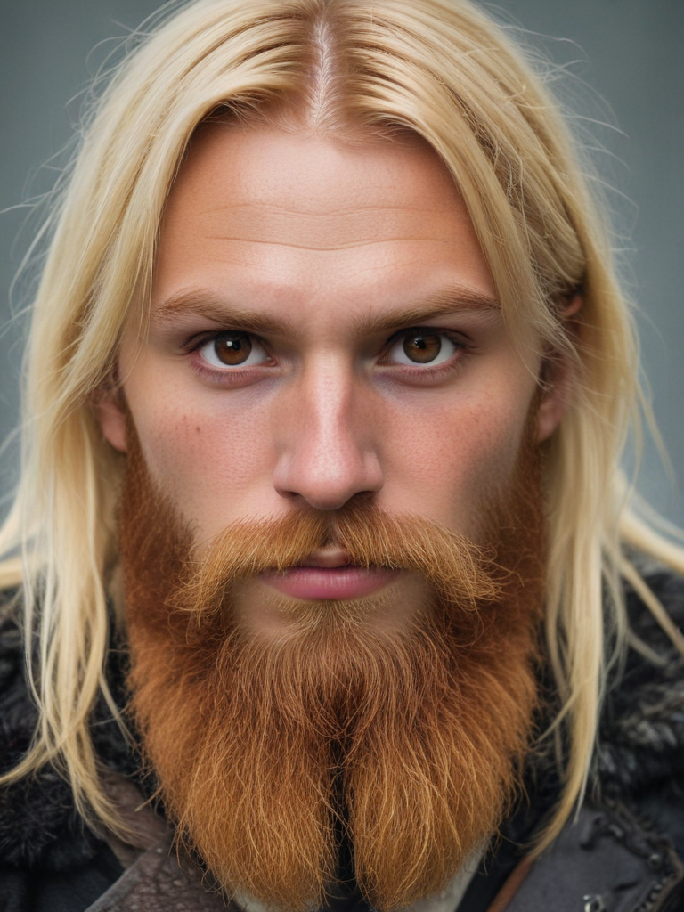 Red Devil eyes Blonde hair and a Red beard Nordic Viking