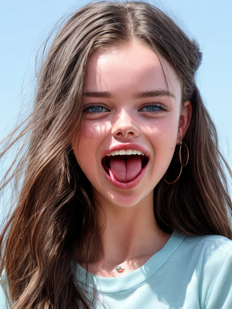 Meika woollard with mouth open sticking tongue out
