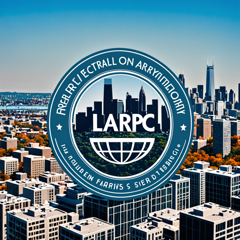 a logo, LARPC Verification with city in background