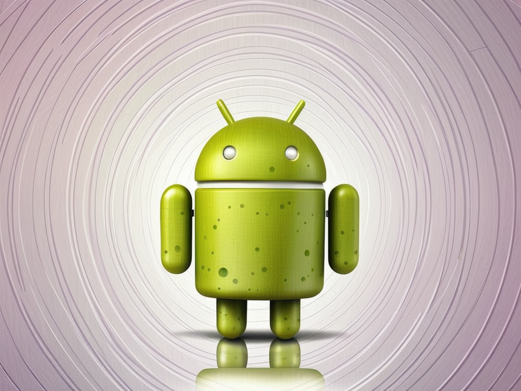 Playful Android Robot Standing Against a Swirling Colorful Background Design