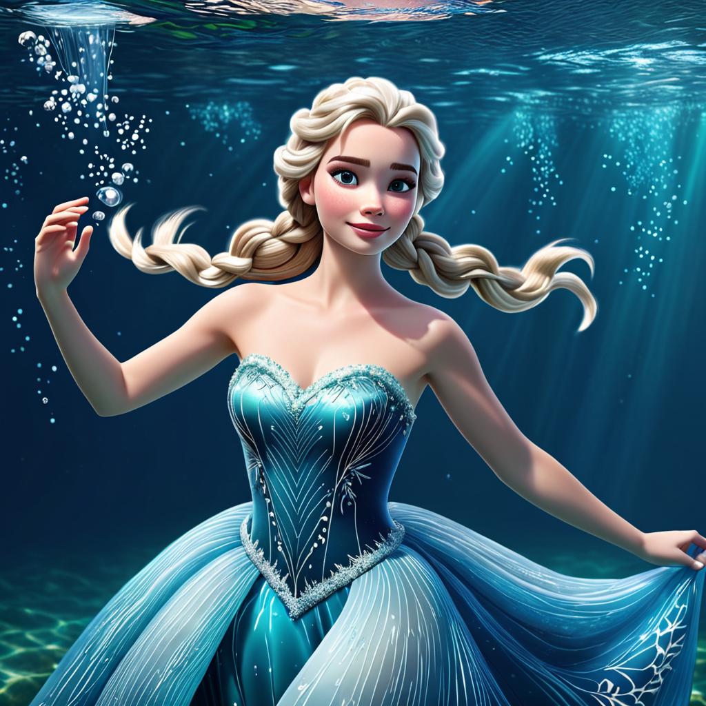 princess Elsa swimming from the realistic cartoon underwater swimming ...