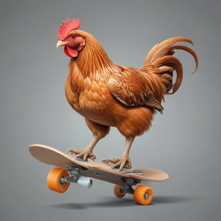 create an illustration of a chicken skateboarding