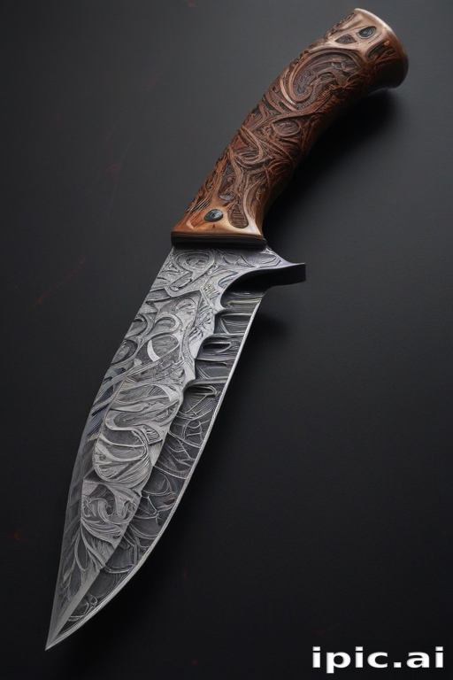 Intricately Designed Knife with Artistic Handle and Unique Blade Patterns