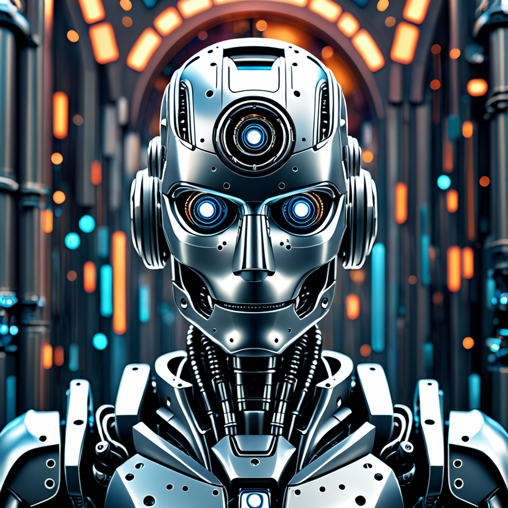 A robot head with fantasy background