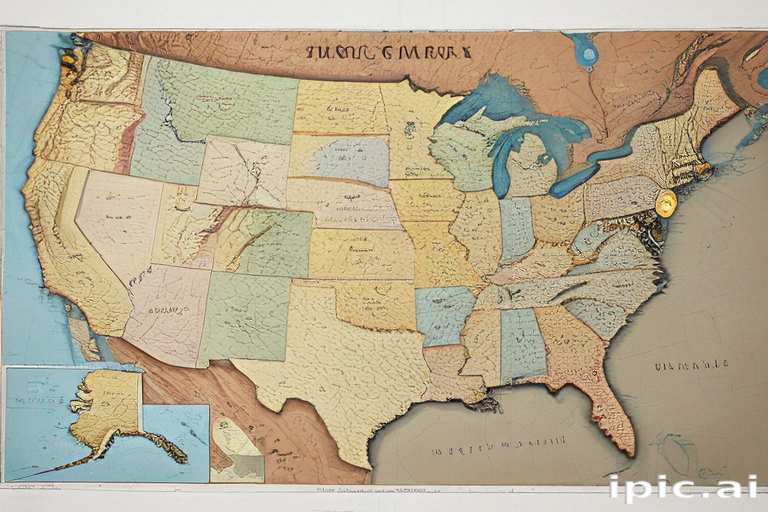 Detailed Historical Map of the United States Featuring State Boundaries ...