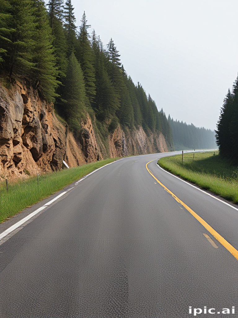 Scenic Winding Road Surrounded by Lush Green Forest and Rocky Cliffs