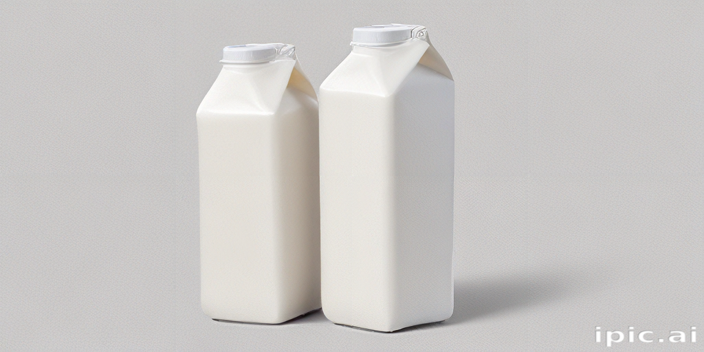 Two identical cartons of milk standing side by side on a neutral ...