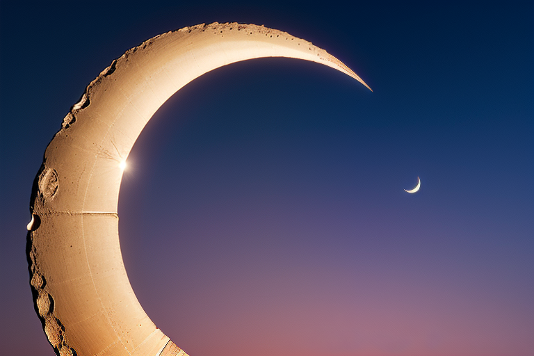 A Serene Evening Sky Featuring a Large Crescent Moon and Distant Waxing ...