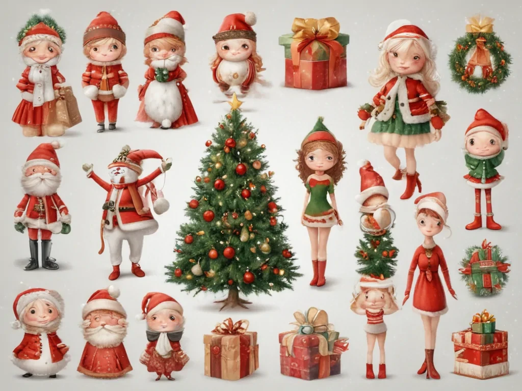 Whimsical Collection of Festive Characters, Christmas Trees, and ...