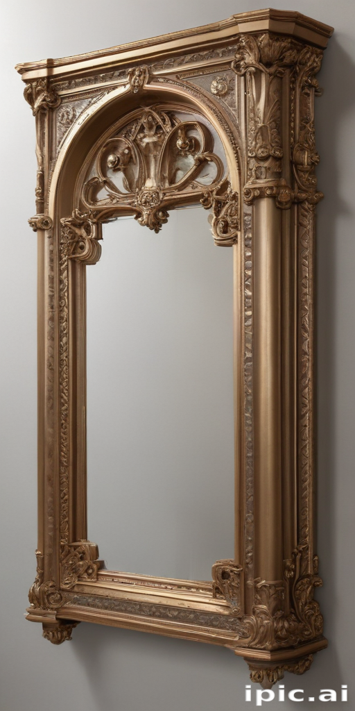 Elegant Antique Mirror with Intricate Carvings and Decorative Frame Design.
