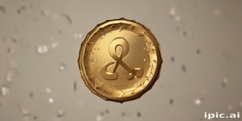 Shiny Golden Coin with Intricate Design Floating in a Dreamy Background
