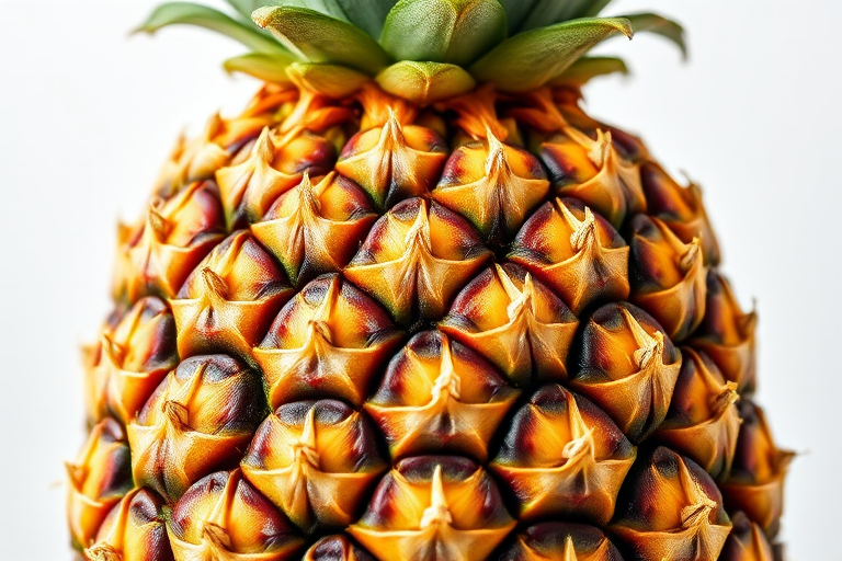 Close-Up of a Fresh Pineapple Showcasing Its Unique Textured Surface