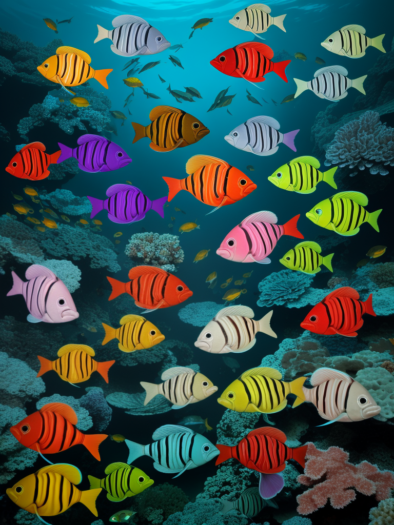 Colorful School of Tropical Fish Swimming Among Vibrant Coral Reef Life