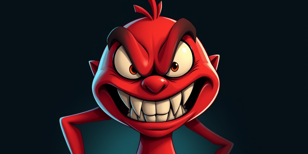 Create an illustration of an angry red cartoon character with ...