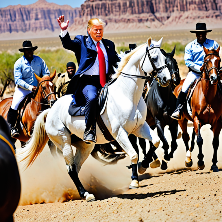 Donald Trump riding on a horse and commanding many black men black men ...