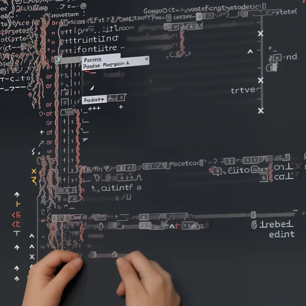 Hands Engaged in Complex Coding on a Dark Background Full of Text