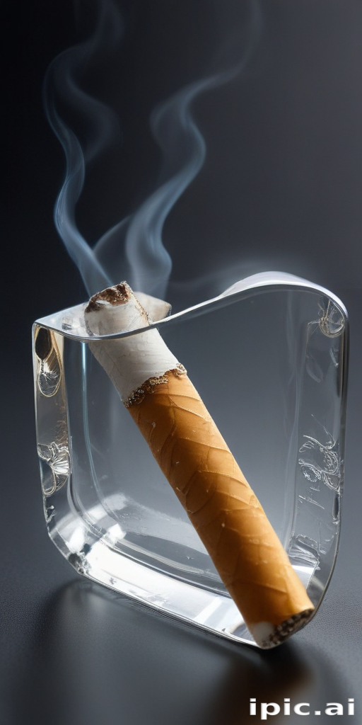 Still Life of a Cigarette Resting in a Clear Glass Ashtray