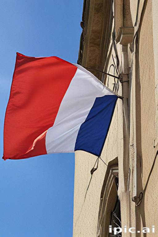 Vibrant Flag Displaying Bold Red, White, and Blue Colors Against Clear Sky