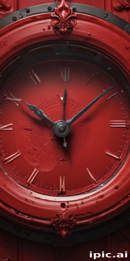 A Close-Up of a Vintage Red Clock with Intricate Details and Design