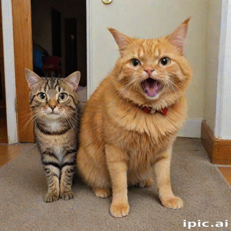 Two Adorable Cats Posing Together in a Cozy Indoor Setting.