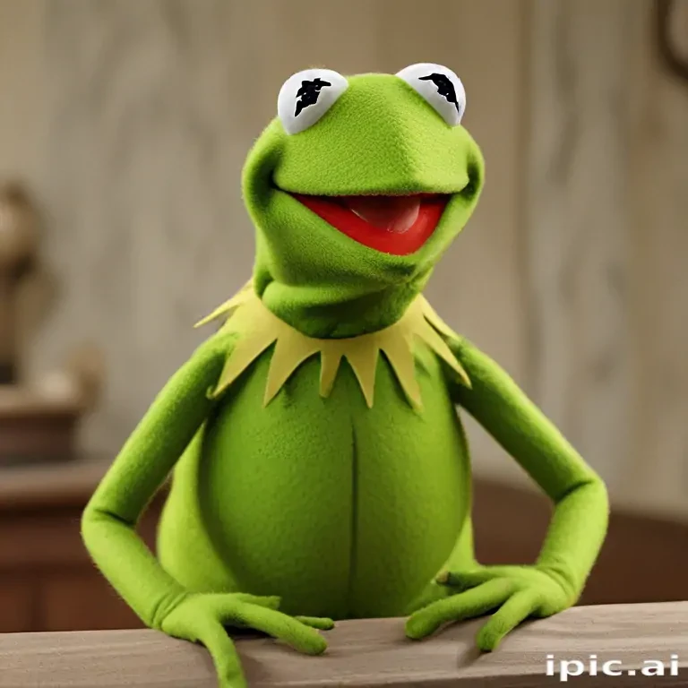 A Joyful Green Puppet with a Big Smile and Bright Eyes.