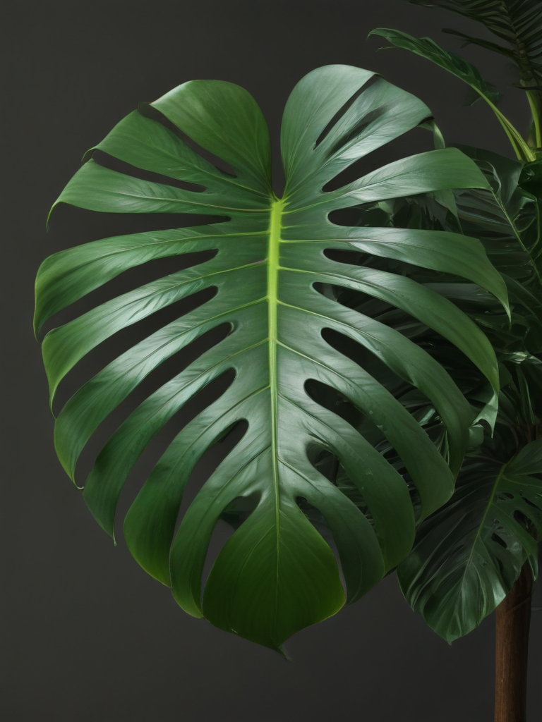 Vibrant Green Monstera Leaf Against a Dark Background Showcasing Nature ...