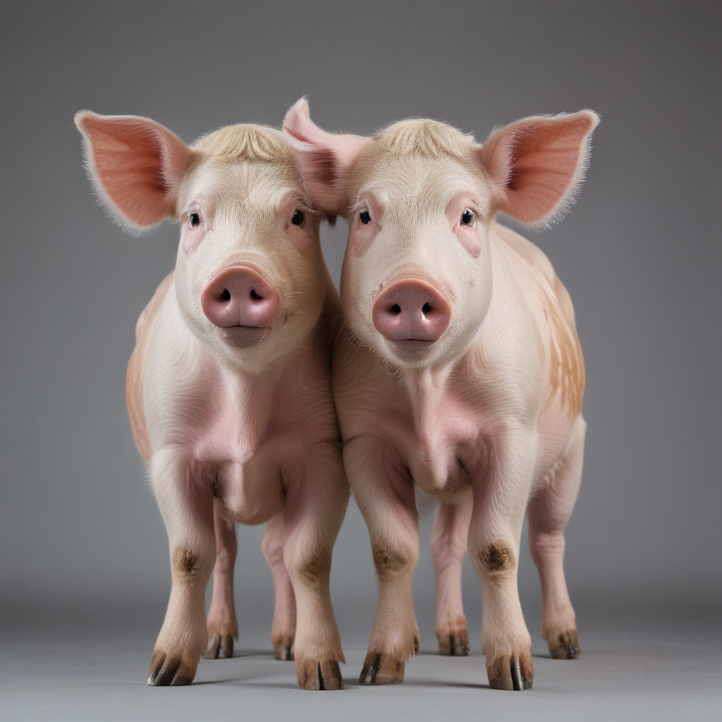 a two headed animal, half cow and half pig
