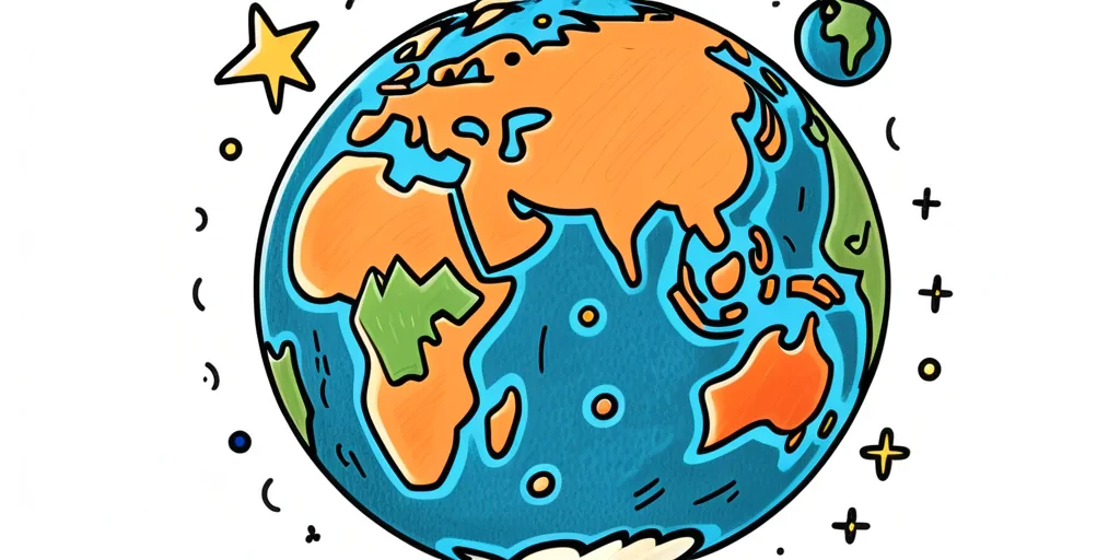A Colorful, Hand-Drawn Illustration of Earth Surrounded by Stars and ...