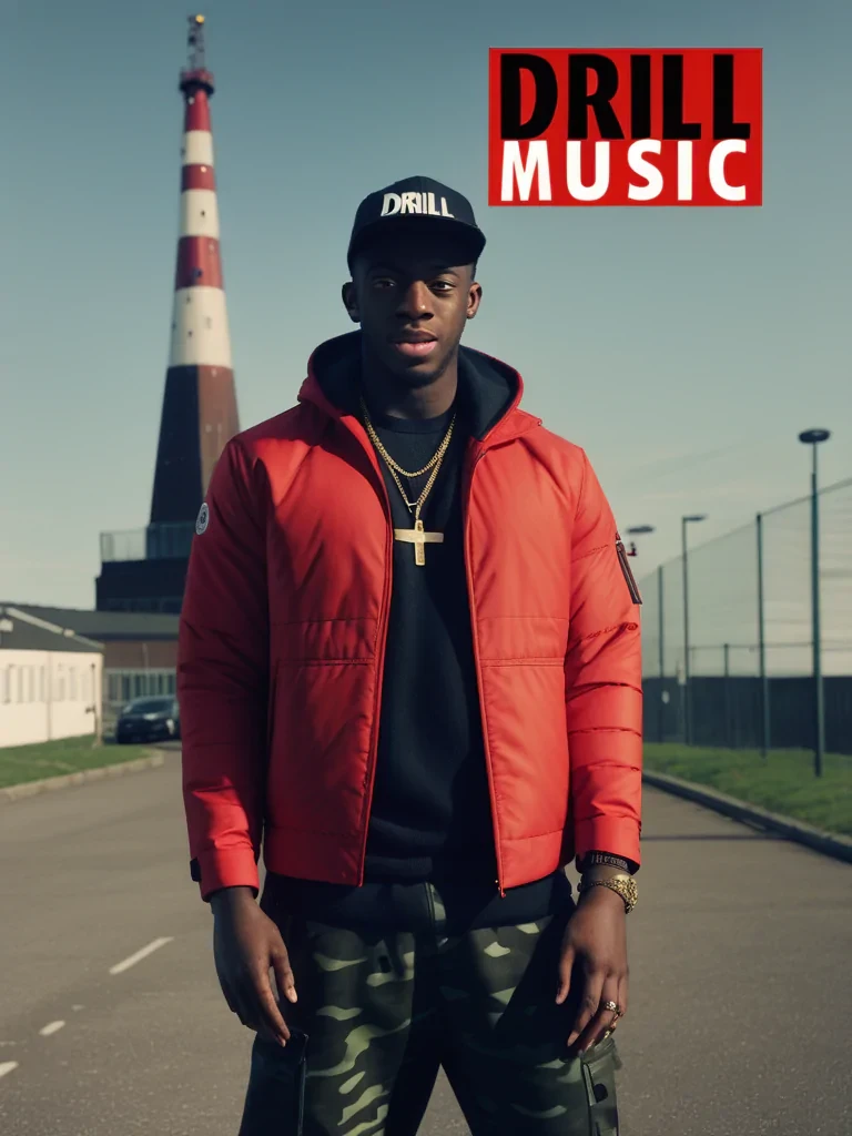 Urban Artist Showcasing Drill Music Style Against Iconic Background